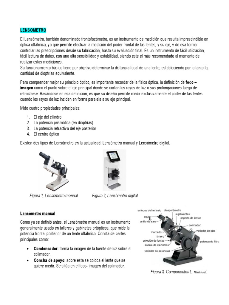Funcionamiento y Tipos de Lensómetro | PDF | Óptica | Medición