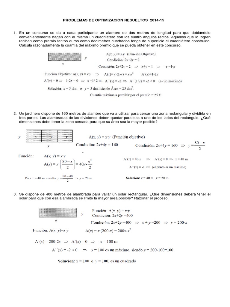 PROBLEMAS DE OPTIMIZACIoN RESUELTOS | PDF
