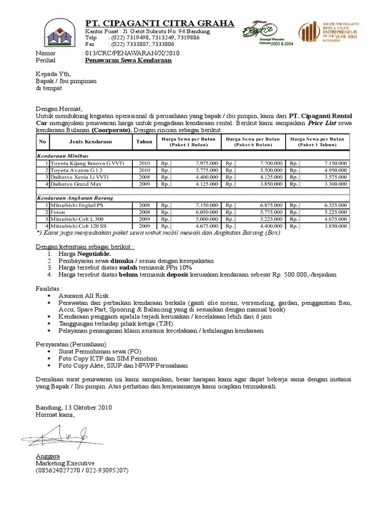 Contoh Sewa Kendaraan | PDF