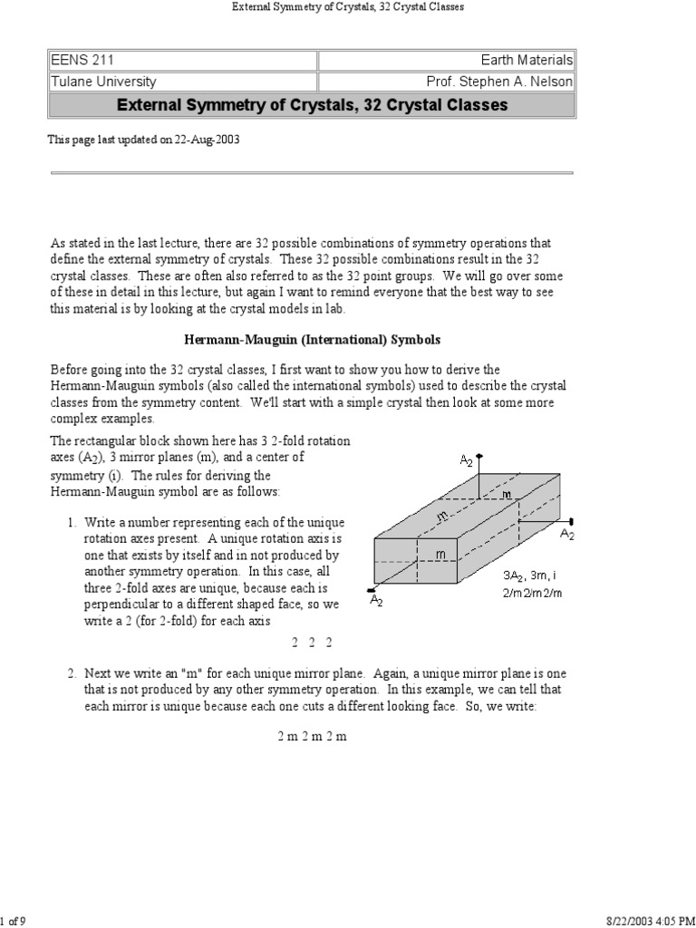 32 Crystal Classes | PDF | Cartesian Coordinate System | Classical Geometry