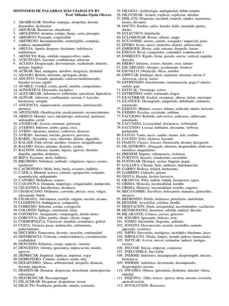 Sinónimos de Palabras Más Usadas | PDF