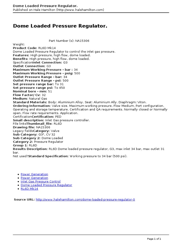 RL6D Dome Loaded Pressure Regulator | PDF | Science & Mathematics