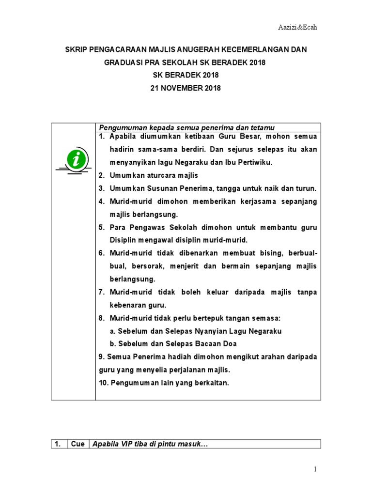 Skrip Pengacara Majlis Anugerah Nilam Negeri Sarawak 2018 | PDF