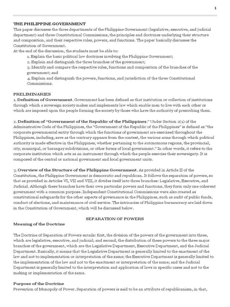 The Philippine Government - Notes | PDF | Bill (Law) | United States ...