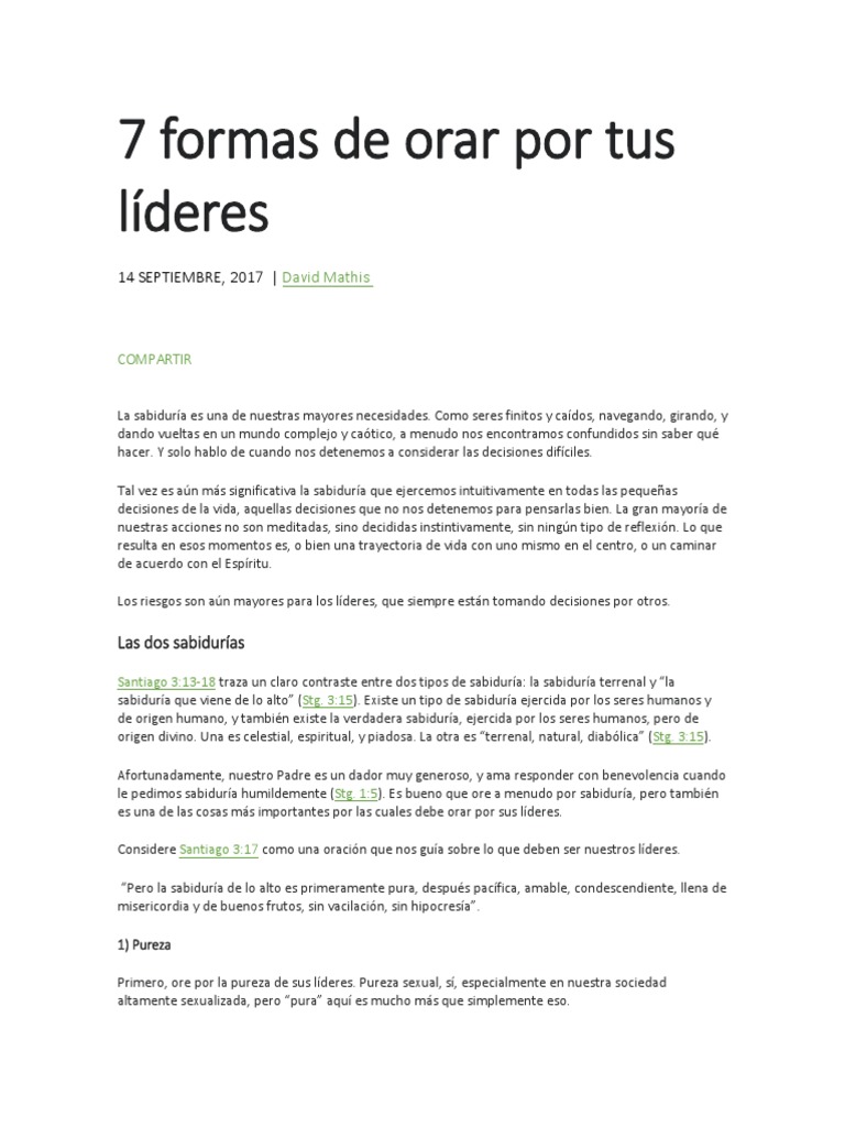 7 Formas de Orar Por Tus Líderes | PDF | Misericordia | Oración