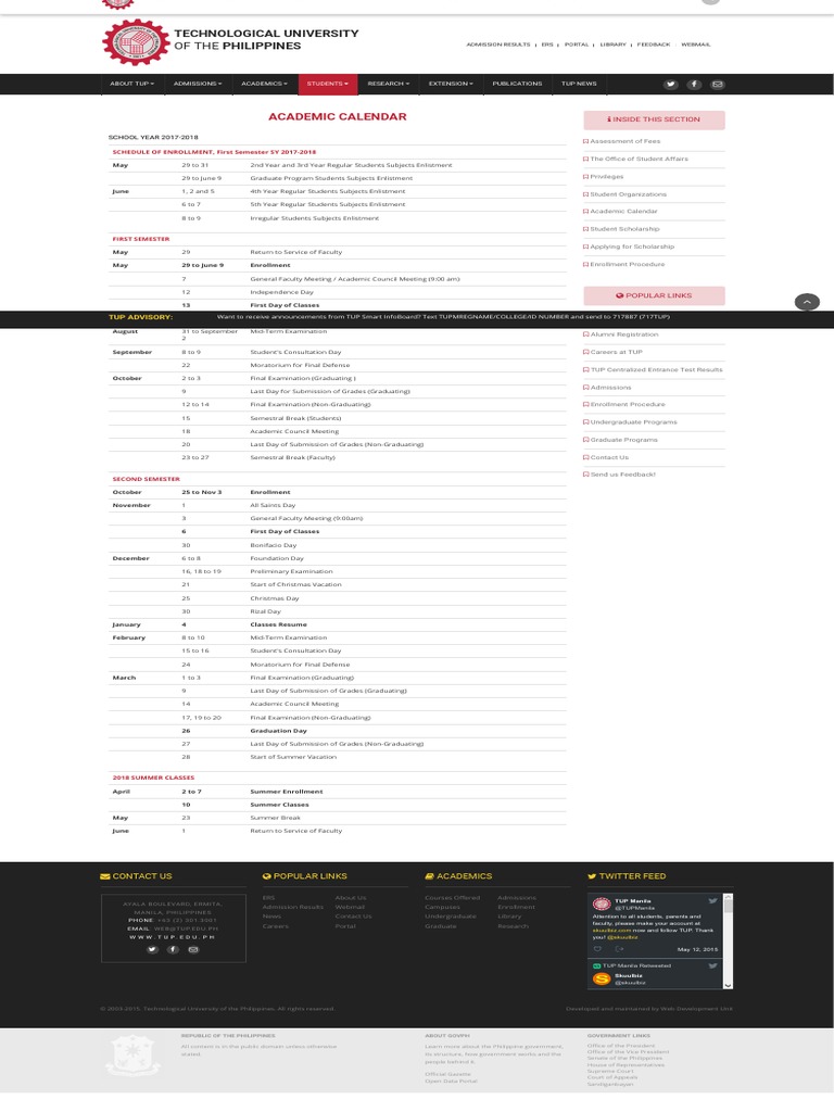 Academic Calendar - Technological University of The Philippines | PDF ...