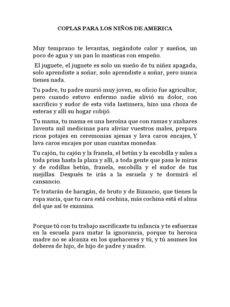 Coplas para Niños de América | PDF | Poesía