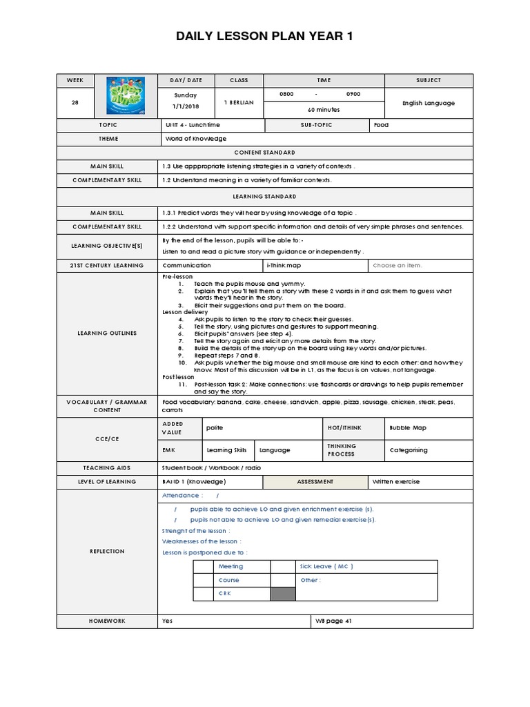 Week28 - Unit 4 Lunchtime | PDF | Lesson Plan | Word