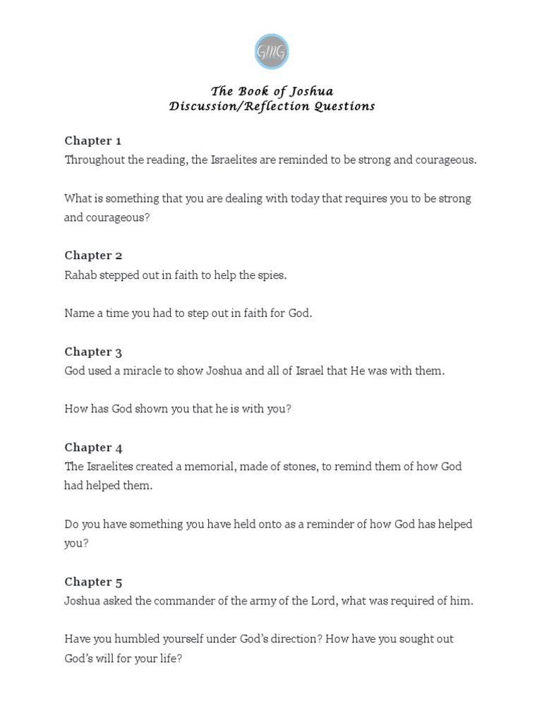 Joshua Bible Study Reflection Questions | PDF | Joshua | Torah