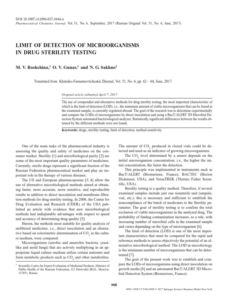 Methods For The Determination Of Limit Of Detection And Limit Of