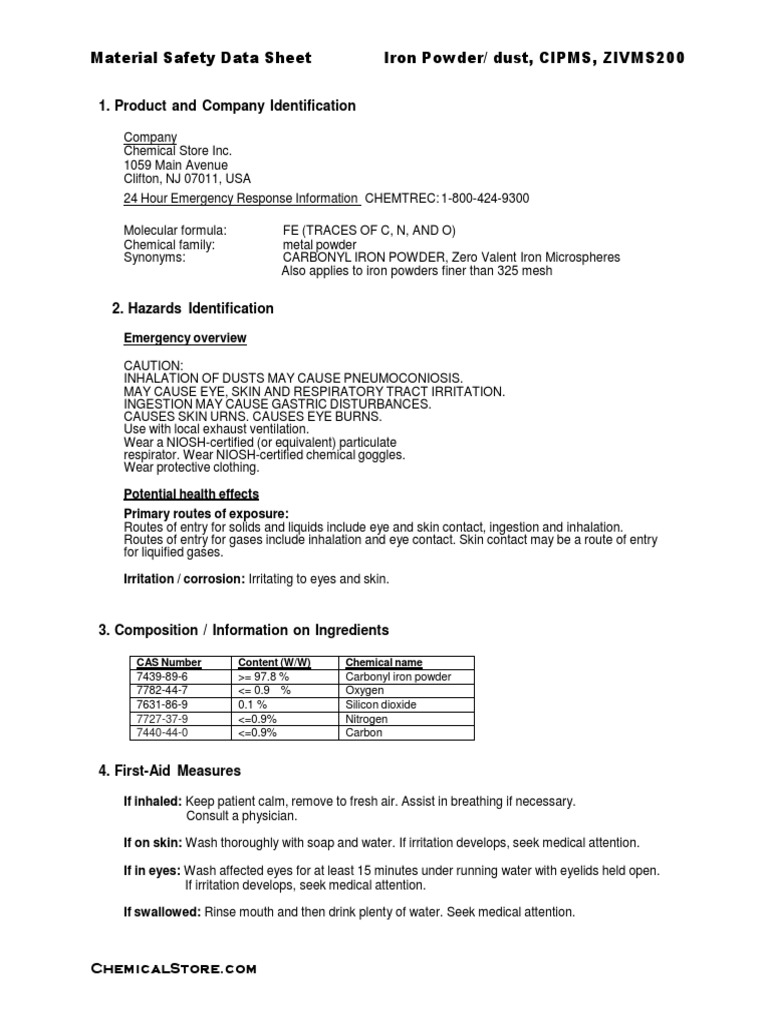 Msds Iron Powder | PDF | Toxicity | Iron