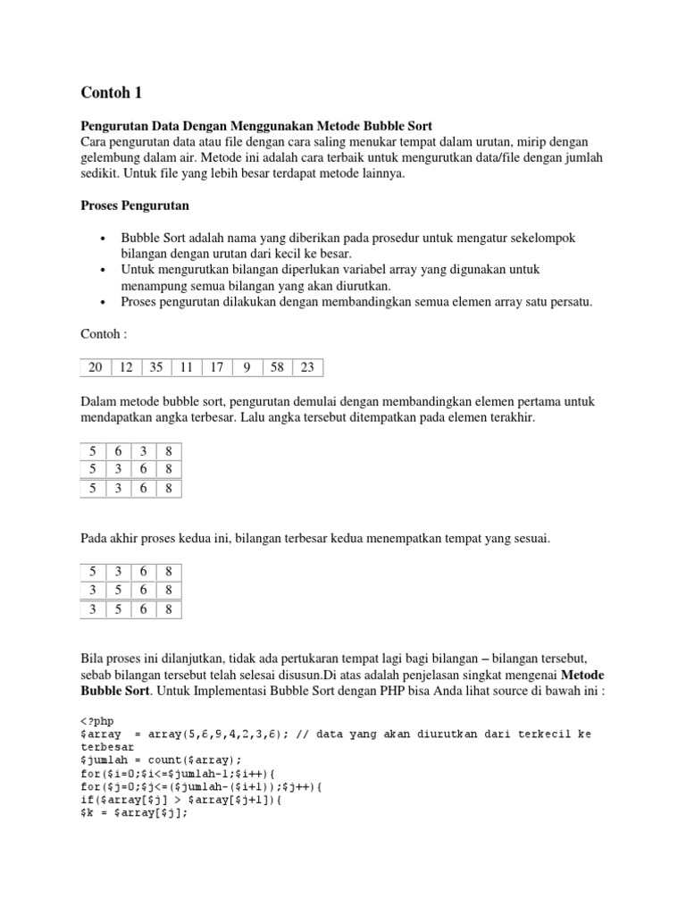 Pengurutan Data Dengan Menggunakan Metode Bubble Sort | PDF