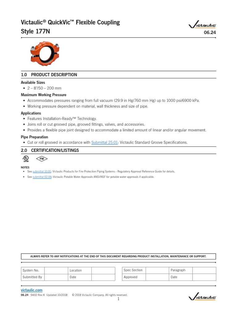 Victaulic Quickvic Flexible Coupling Style 177N: 1.0 Product ...