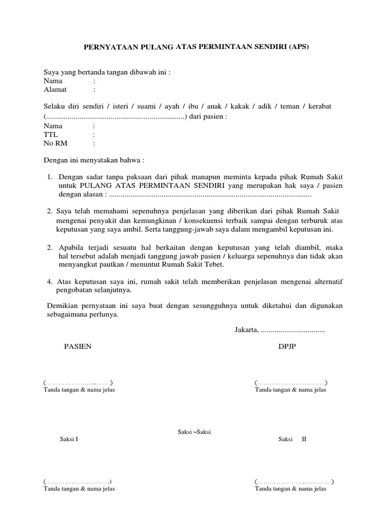 Surat Pernyataan Pulang Aps | PDF