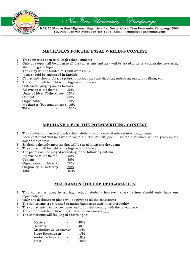 Mechanics For The Essay Writing Contest | Download Free PDF | Question ...