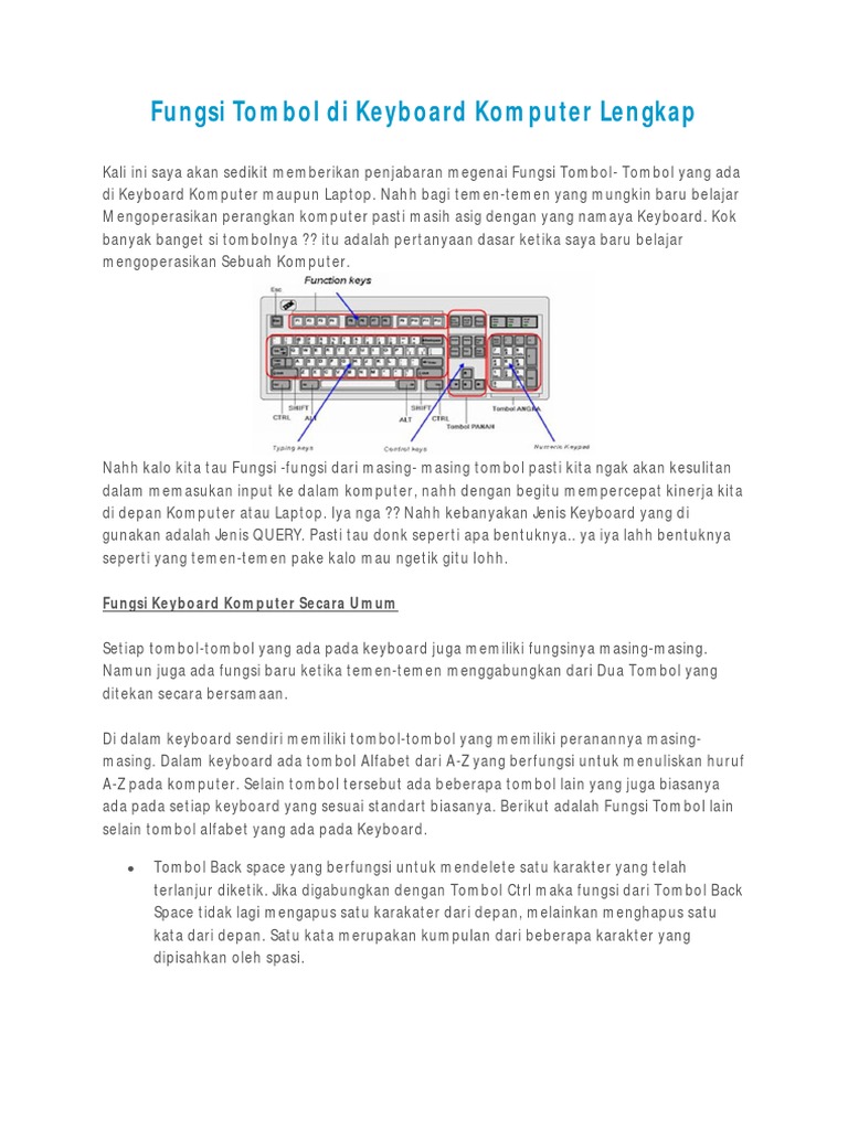 Fungsi Lengkap Tombol Keyboard Komputer | PDF
