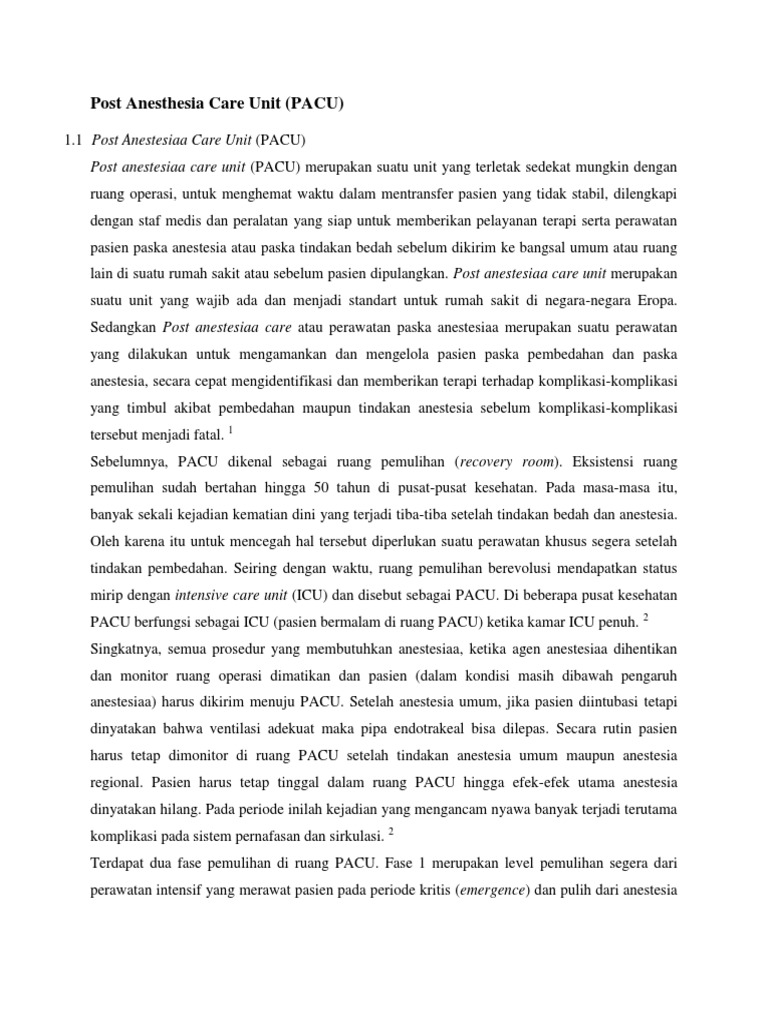 Post Anesthesia Care Unit | PDF