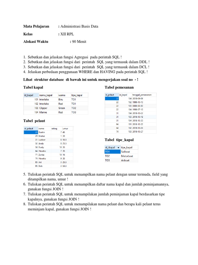 Soal UAS Administrasi BasisData | PDF | Teknologi & Rekayasa