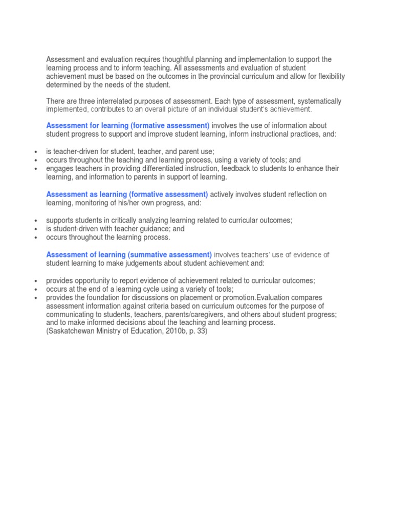 Assessment For Learning (Formative Assessment) | PDF