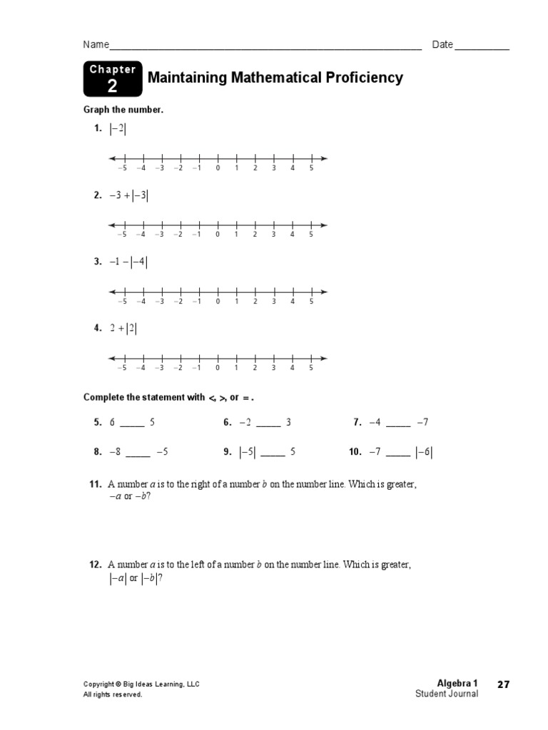 Alg1 02 Student Journal | PDF | Inequality (Mathematics) | Algebra
