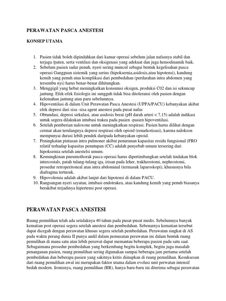 Perawatan Pasca Anestesi | PDF