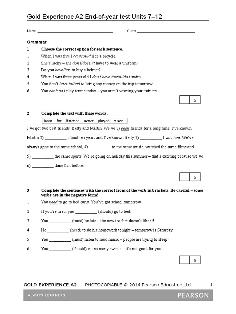 A2 End of Year Test | PDF