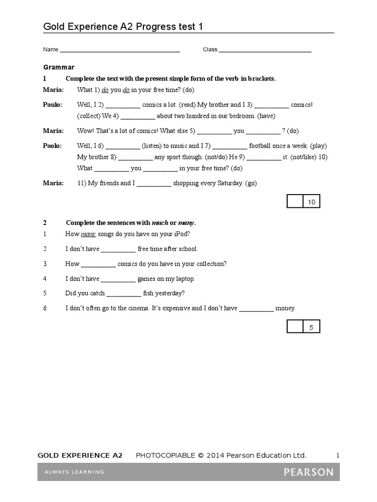 A2 Progress Test 1 Pdf Leisure