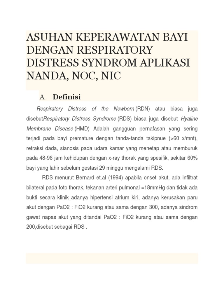 Asuhan Keperawatan Bayi Dengan Respiratory Distress Syndrom Aplikasi ...