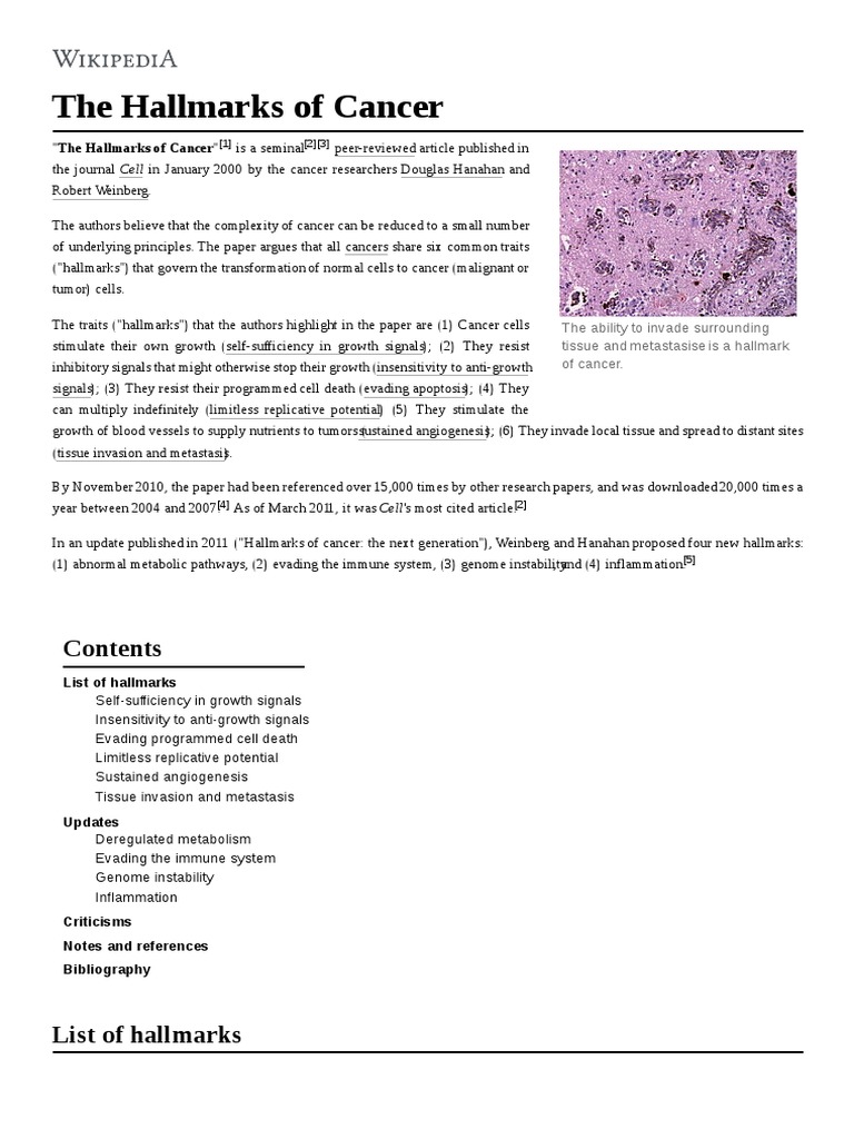 The Hallmarks of Cancer | PDF | Life Sciences | Cellular Processes