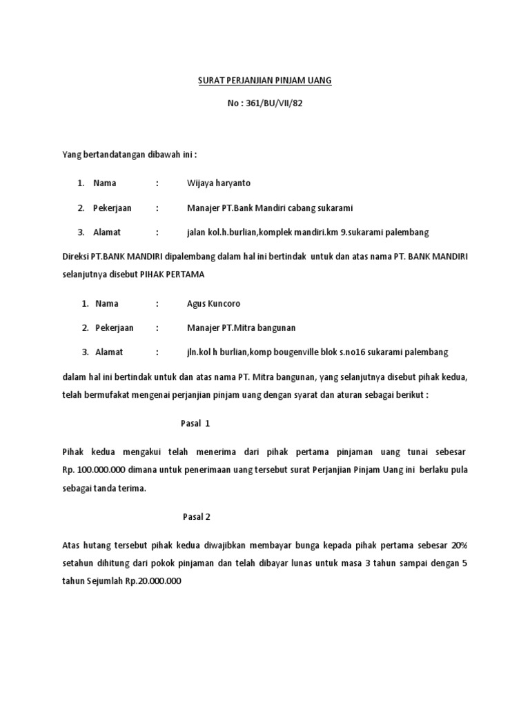 Surat Perjanjian Pinjam Uang | PDF | Pengelolaan Keuangan & Uang