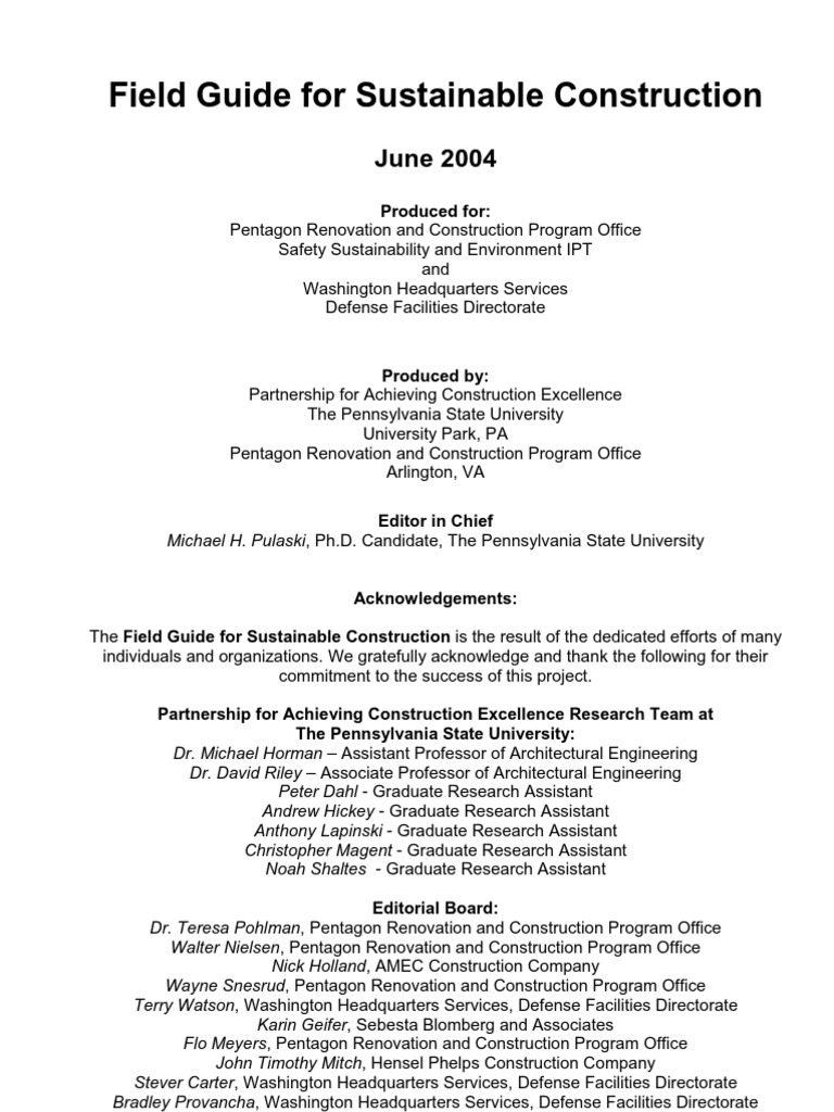 Field Guide For Sustainable Construction | PDF