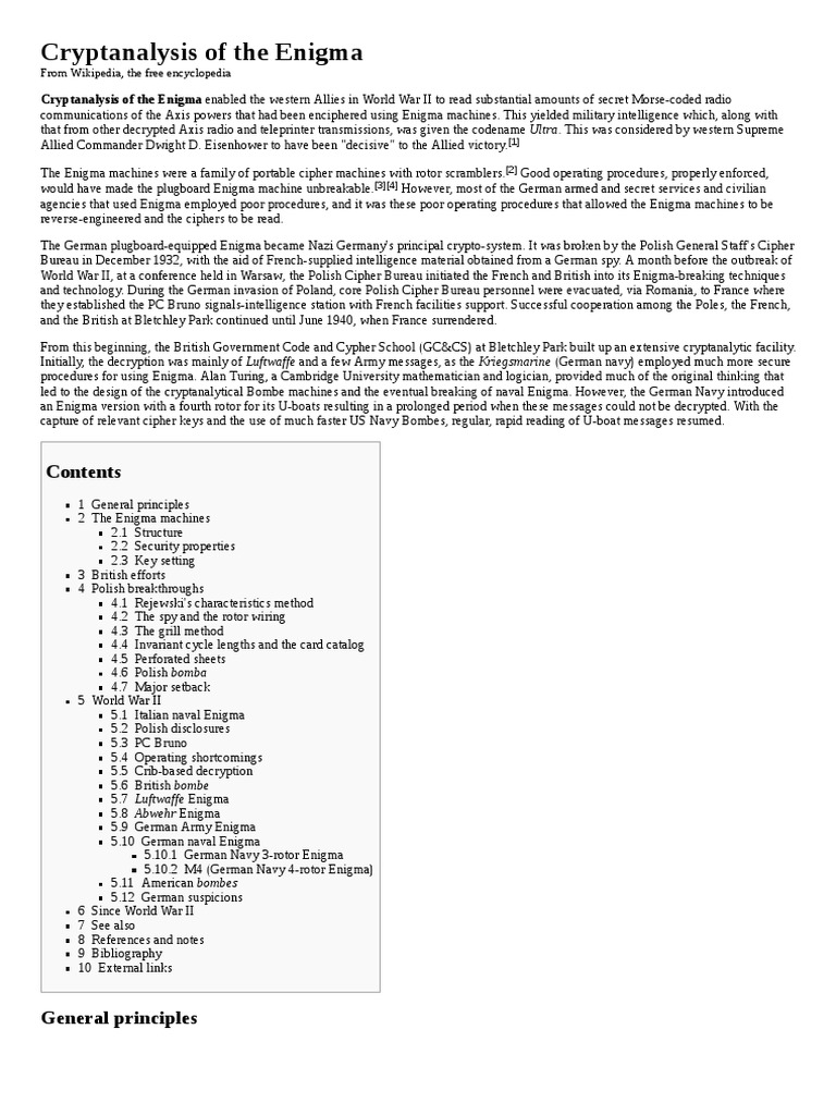 Cryptanalysis of The Enigma PDF | PDF | Secure Communication | Cyberwarfare
