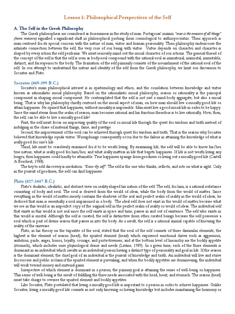 Lesson 1 Philosophical Perspectives of the Self | Philosophy Of Self ...