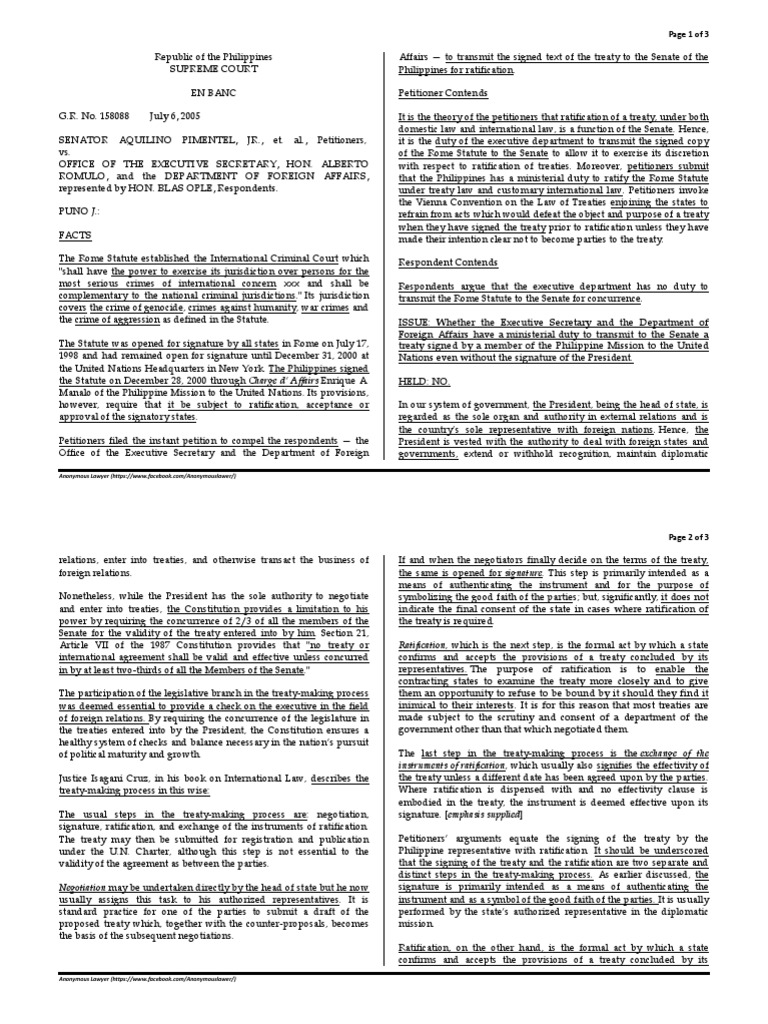 Pimentel Jr. v. Executive Secretary (2005) | PDF | Ratification | Treaty