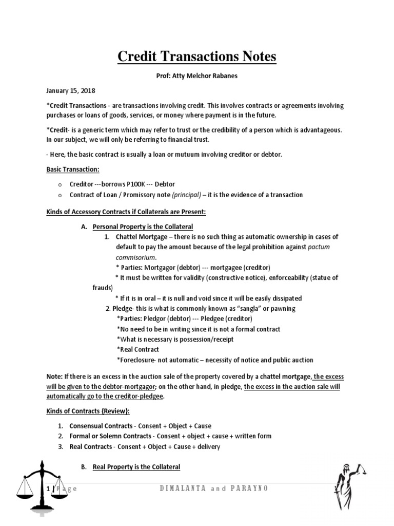 Credit Transactions Notes | Download Free PDF | Guarantee | Mortgage Law