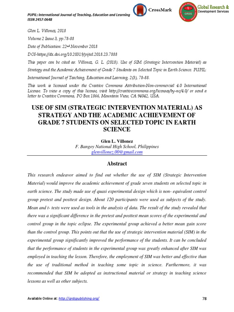 Use of Sim (Strategic Intervention Material) As Strategy and The ...