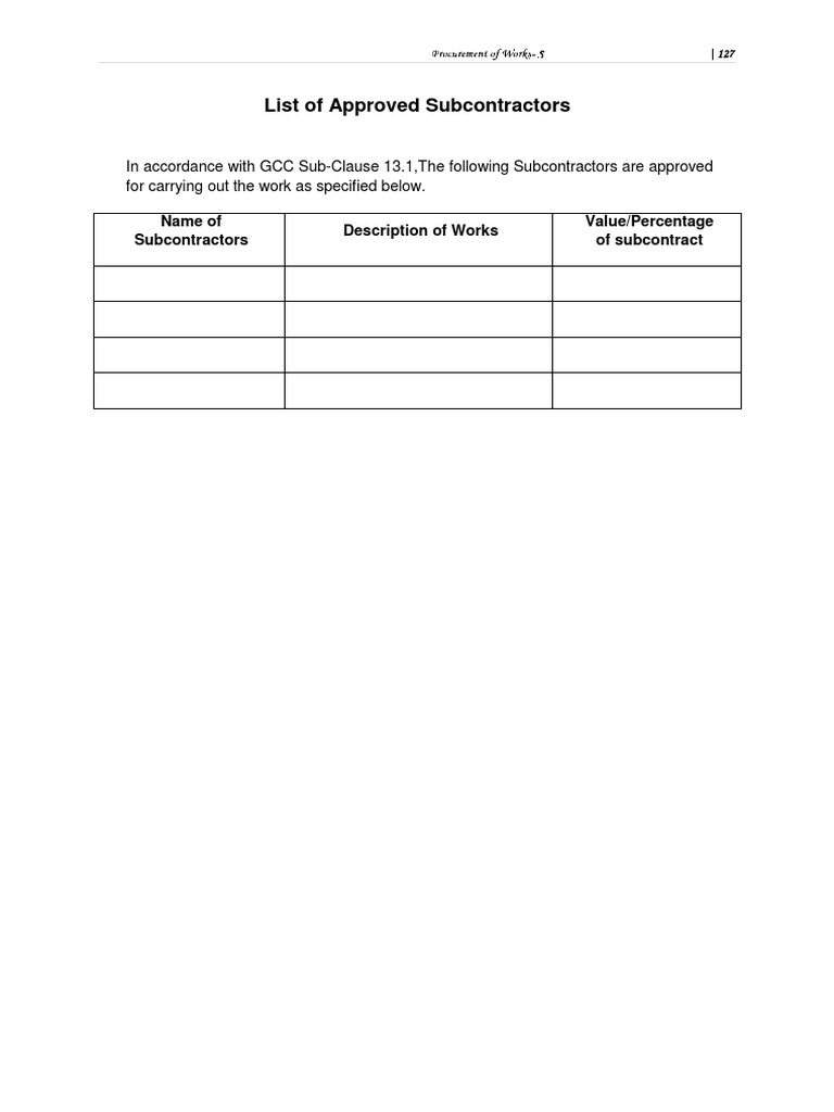 List of Approved Subcontractors | PDF