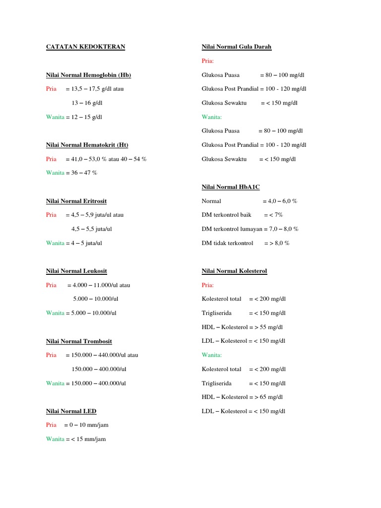 Normal Blood Glucose Levels and Other Medical Reference Values | PDF