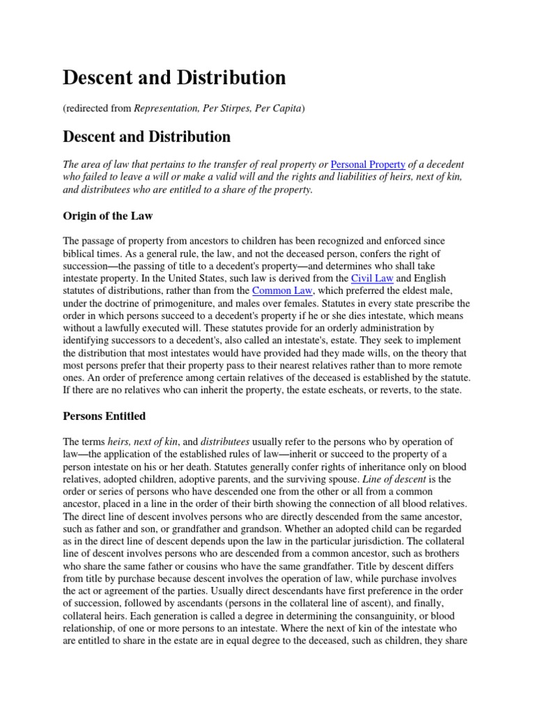 Descent and Distribution | PDF | Intestacy | Will And Testament