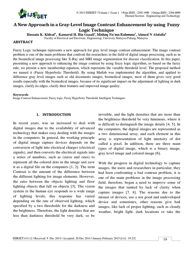 A New Approach in A Gray-Level Image Contrast Enhancement by Using Fuzzy Logic Technique | PDF ...