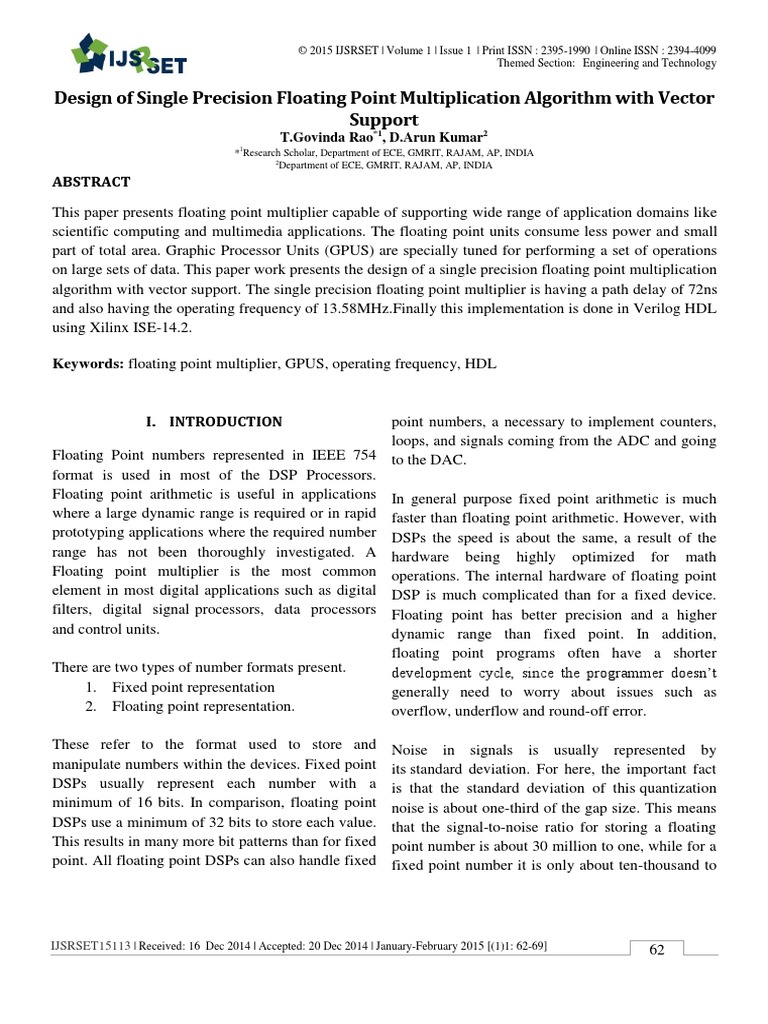 Design of Single Precision Floating Point Multiplication Algorithm With Vector Support | PDF ...