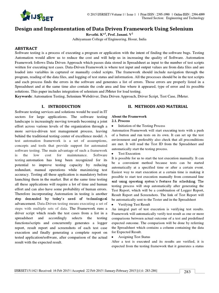 Design and Implementation of Data Driven Framework Using Selenium | PDF | Selenium (Software ...