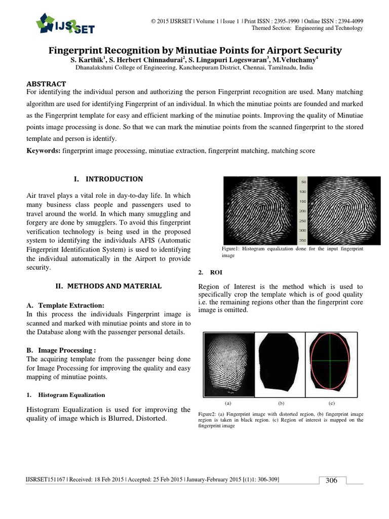 Fingerprint Recognition by Minutiae Points For Airport Security | PDF | Fingerprint