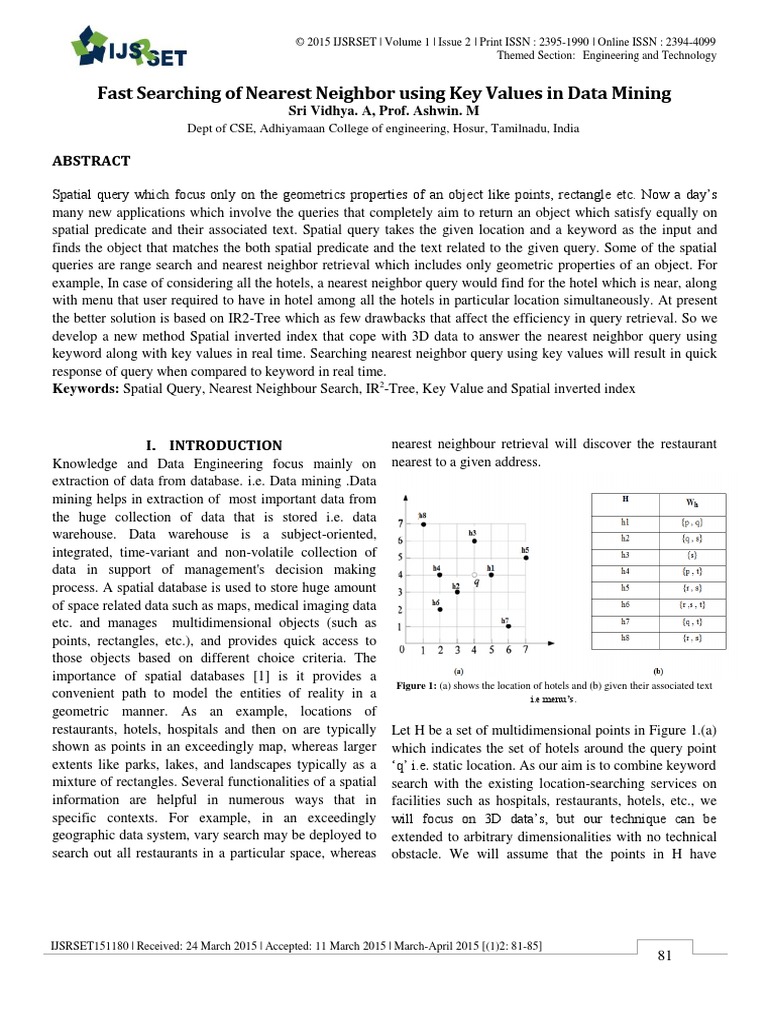 Fast Searching of Nearest Neighbor Using Key Values in Data Mining | PDF | Search Engine ...