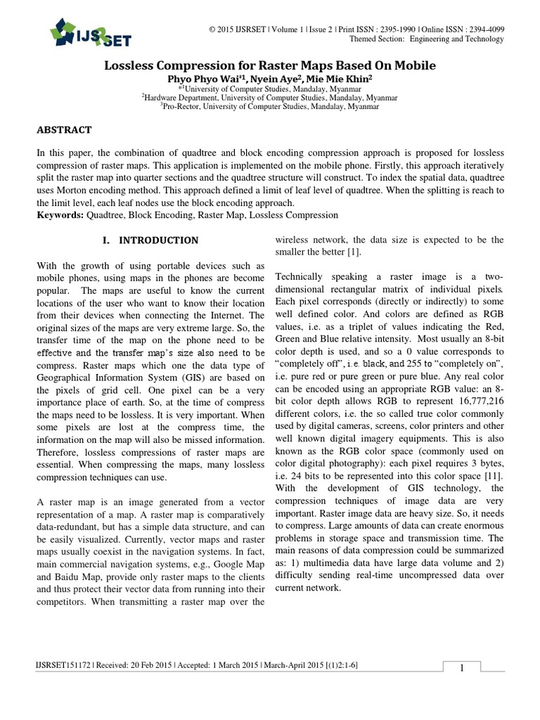 Lossless Compression For Raster Maps Based On Mobile: Phyo Phyo Wai, Nyein Aye, Mie Mie Khin ...