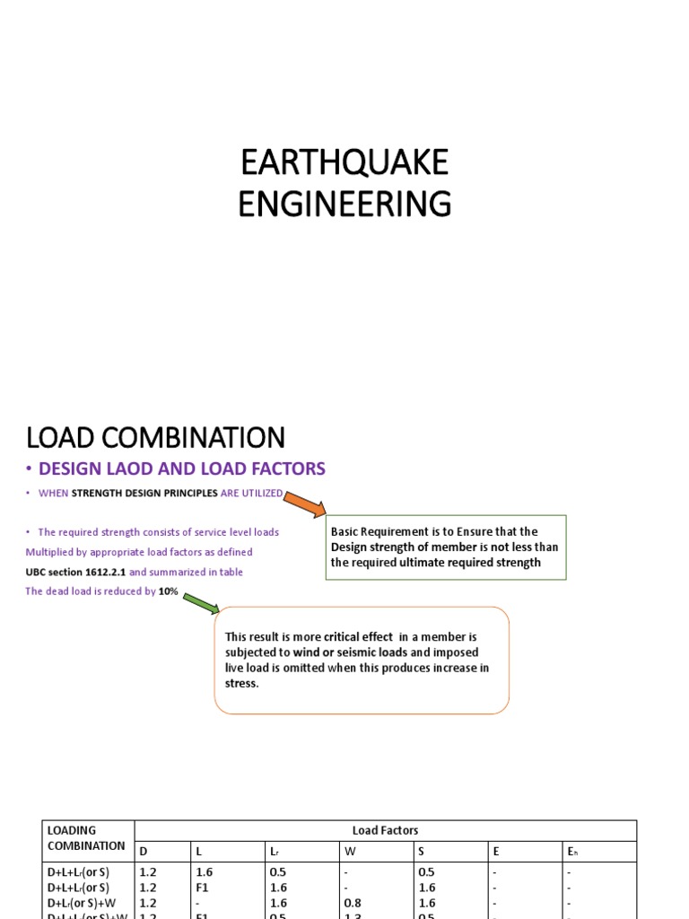Earthquake Engineering Load Combinations | PDF | Structural Load ...