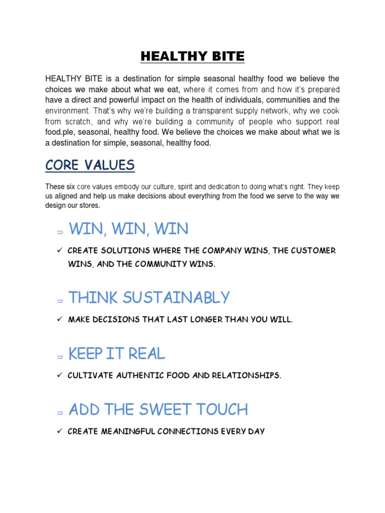 Win, Win, Win: Core Values | PDF | Food Industry | Foods