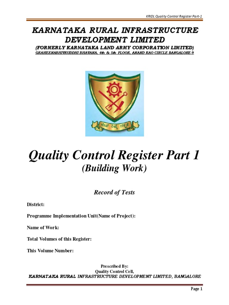 7KRIDL Quality Control Register Part 1 | PDF | Concrete | Sand
