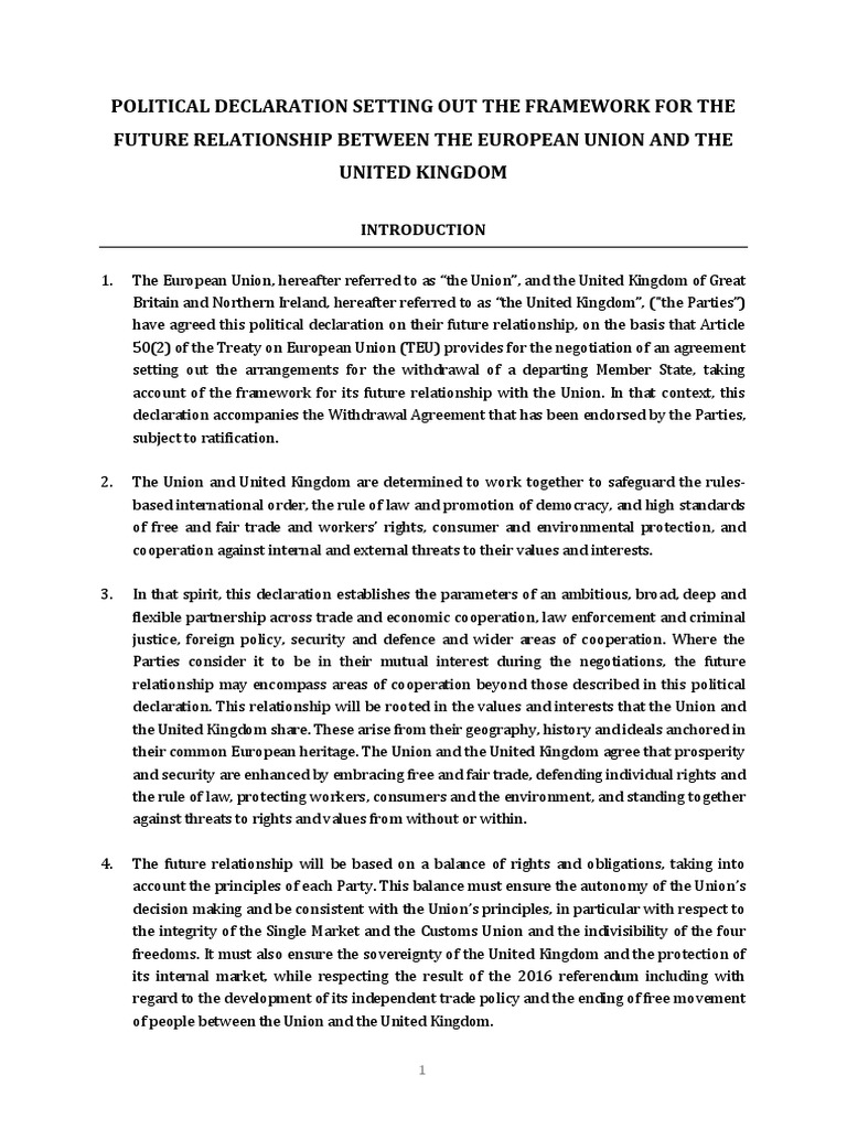 Political Declaration Setting Out The Framework For The Future ...