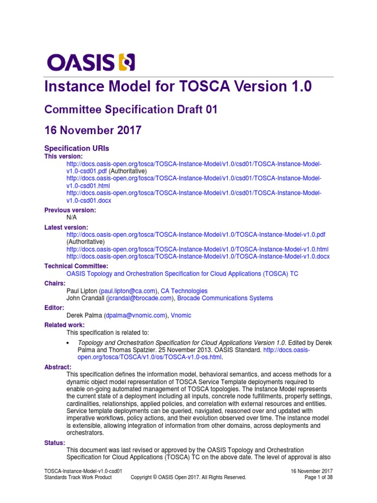 TOSCA Instance Model v1.0 | PDF | Intellectual Property | Data Type